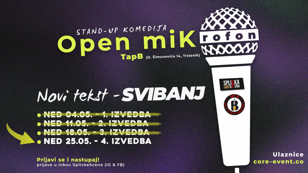Ulaznice za : SplickaScena predstavlja: Open miK(rofon) novi tekst ...